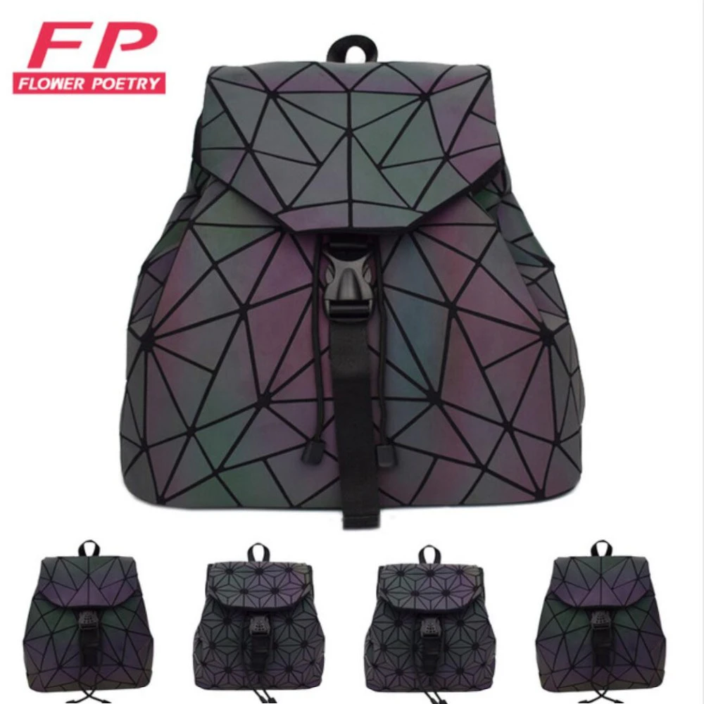 Women Laser Luminous Backpack Mini Geometric Shoulder Bag Folding ...
