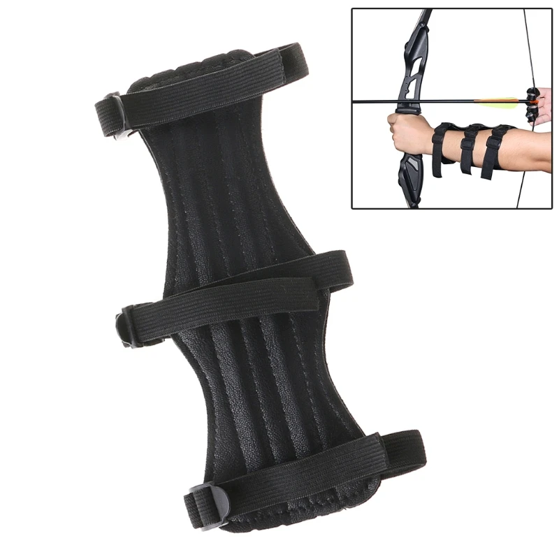 Archery Arm Guard Leather 3 Strap Shoot Armband Recurve Bow String ...