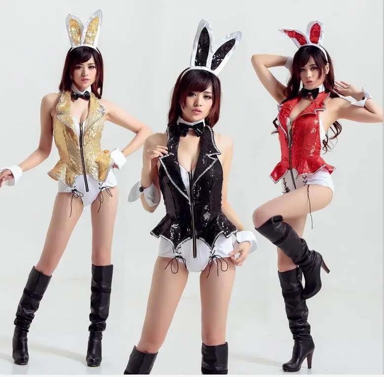 Christmas Costumes Halloween Women Xmas Sexy Lingerie Dovetail Pole Dance Bunny Fantasias Rabbit