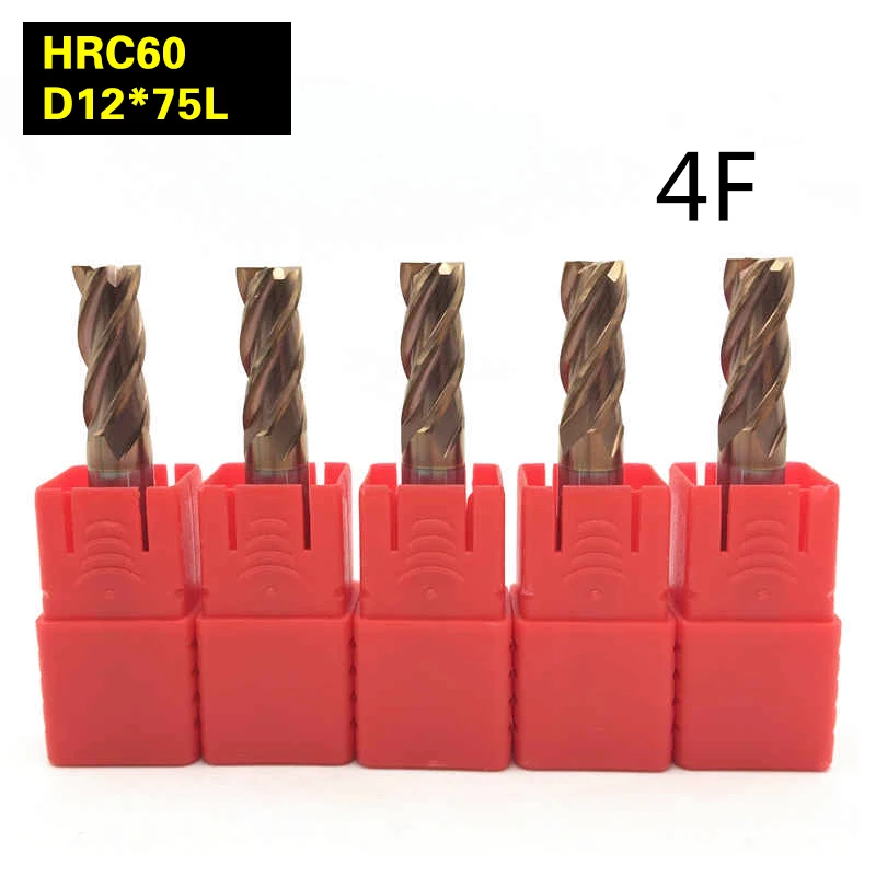 5Pcs 4F D12*75L hrc60 carbide End Mills tungsten Carbide Square Flatted ...
