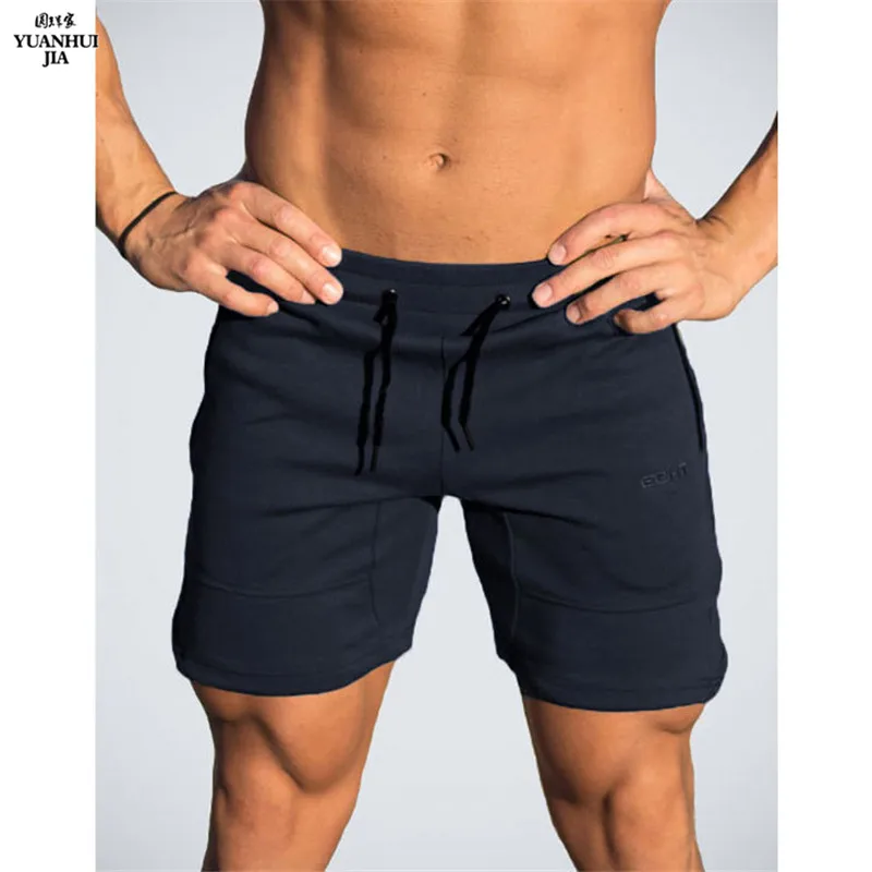 Mens Cotton Shorts Calf Length Gyms Fitness Bodybuilding Casual Joggers Workout Brand Sporting