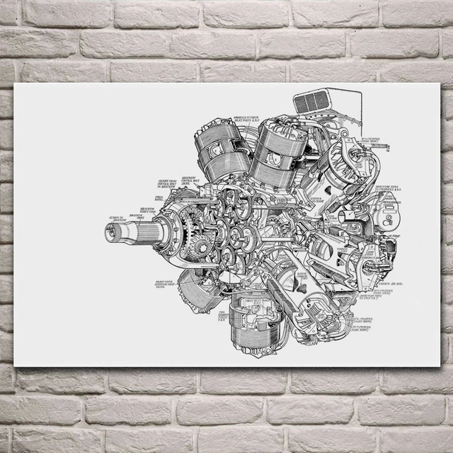 V8 Engine Pencil Artistic Drawings