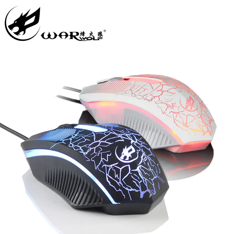 WARWOLF computer peripherals optical gaming mouse USB LED 1000DPI mice ...