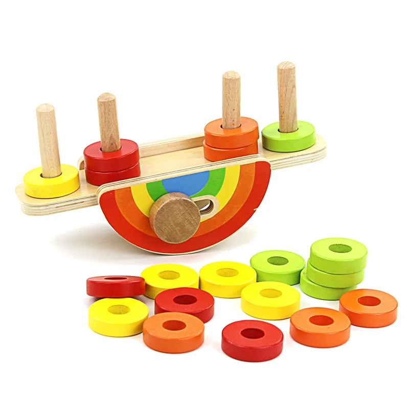 Infant Wood Block Toys Balance Blocks Wooden Colorful Balance Toy ...