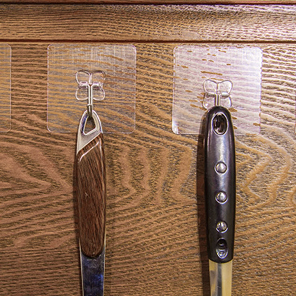 8pcs/set Plastic Transparent Strong Paste Sticker Hooks Seamless Easy ...