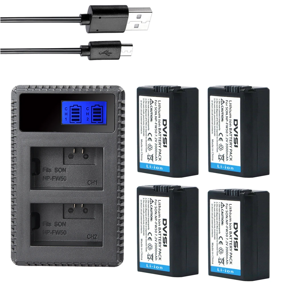4p Np-fw50 Np Fw50 Battery+lcd Usb Dual Charger For Sony A6000 5100 ...