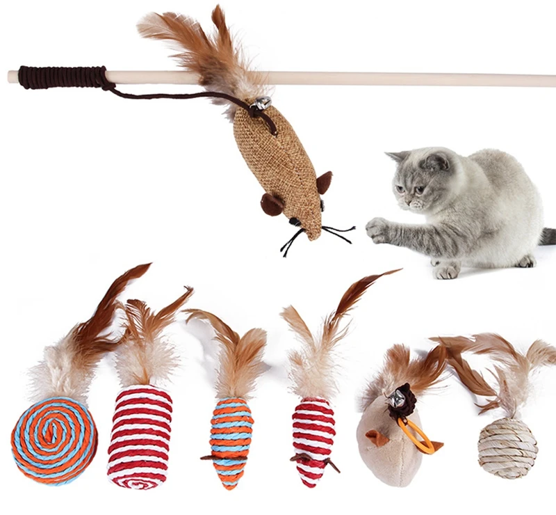 7pc-set-Pet-Toys-for-Cats-Collection-Gifts-Feather-Sets-For-Small-Cat ...