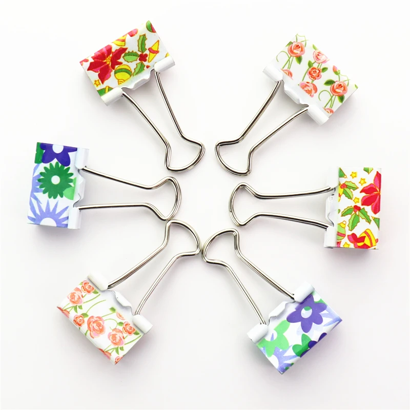 12pcs Fresh Style Flower Printed Metal 25*48mm Binder Clips Office ...