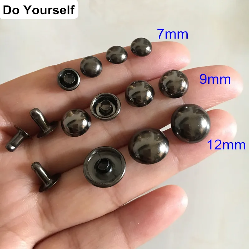 200 Set - 7mm,9mm,12mm Black Gunmetal Half Round Mushroom Rivet Studs ...
