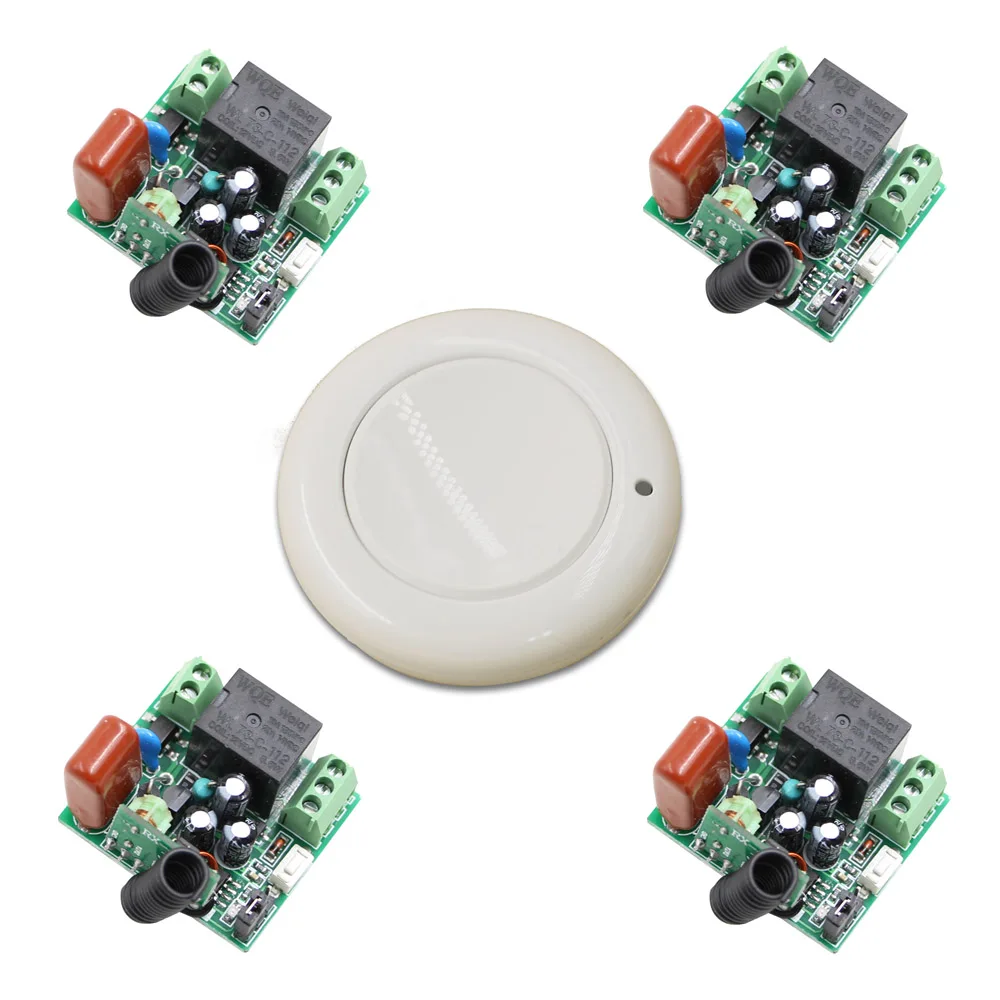 220V 1CH 10A 4 Receivers Mini 1 Transmitter RF Wireless Remote Control ...
