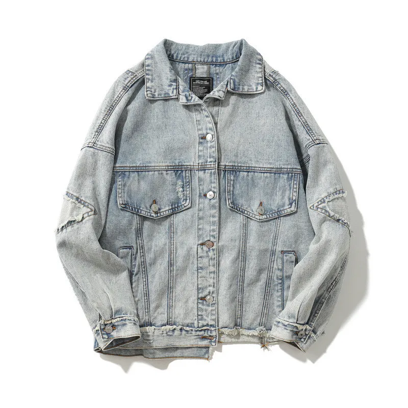 MORUANCLE Men's Fashion Hi Street Ripped Denim Jacket Streetwear ...