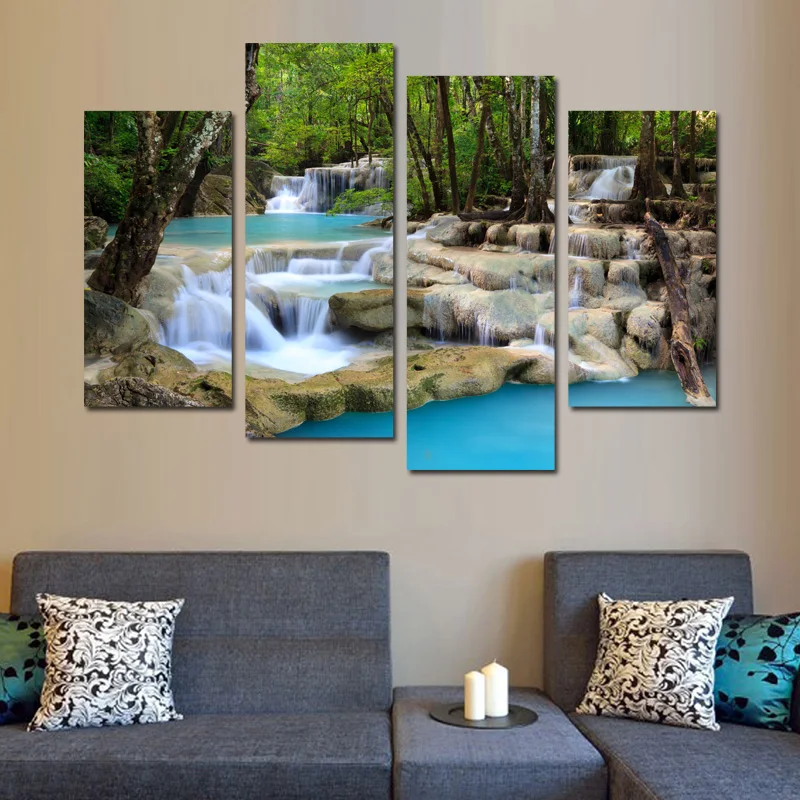 4Pcs Forest Stream Wall Painting Art Picture Mountain Scenery Canvas ...