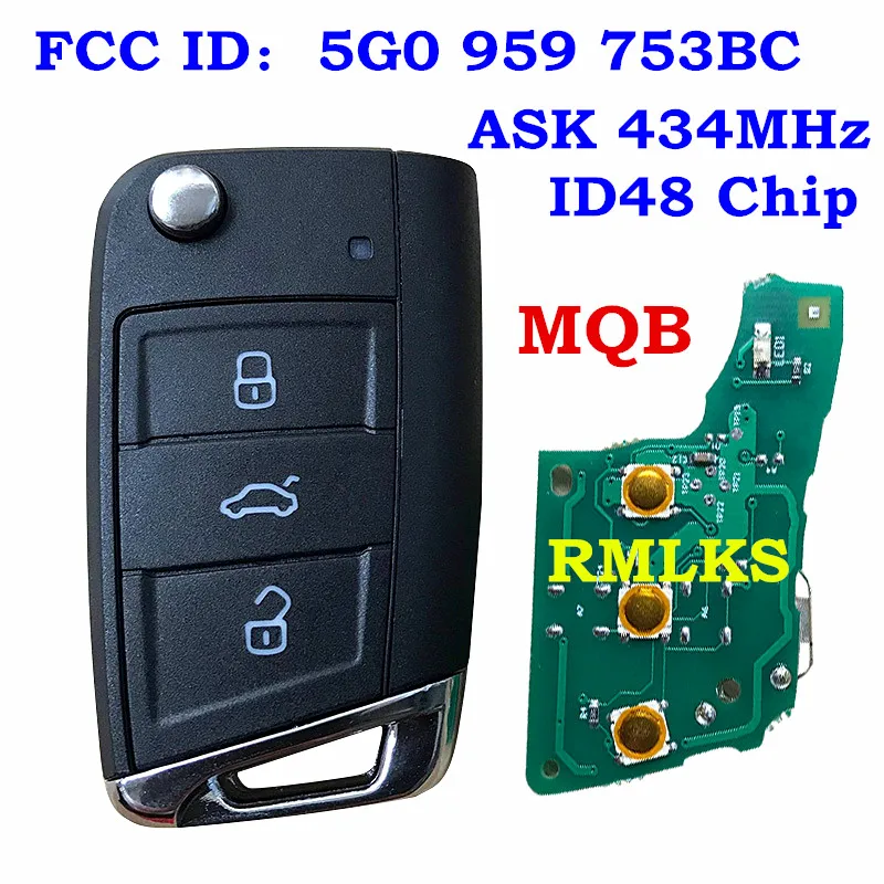 Car-MQB-Remote-Key-434MHz-With-Electronic-ID48-Chip-For-Volkswagen ...