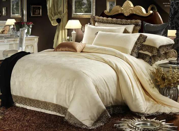 Satin Jacquard European style duvet cover set Luxury Bedding sets Lace ...