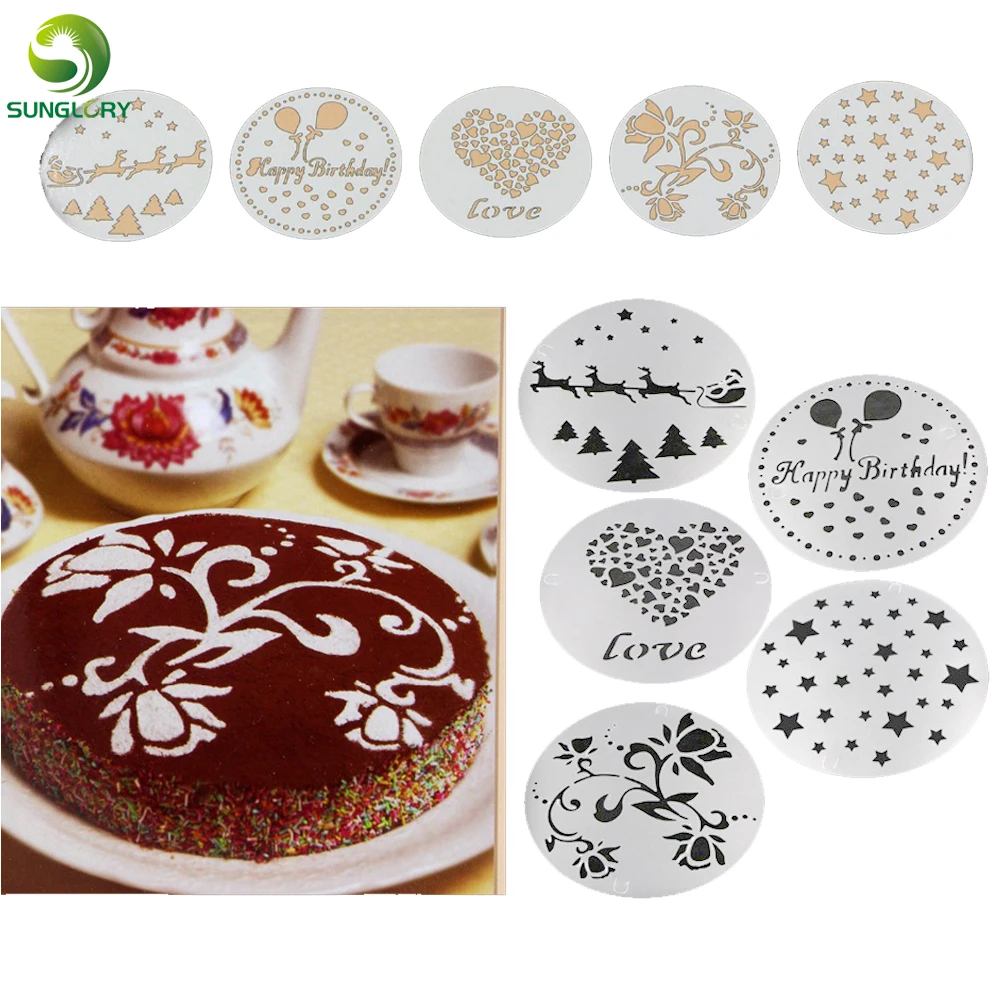 5PCS Flower Cake Stencil Christmas Decoration Fondant Cookie Stencil ...