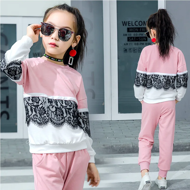 2018 Autumn Girls Clothes Set Kids Tracksuits Lace Cotton Two piece ...