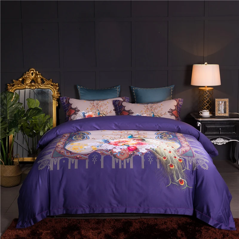 Luxury 80s Egypt Cotton Classic Peacock Bedding Set Digital Printing