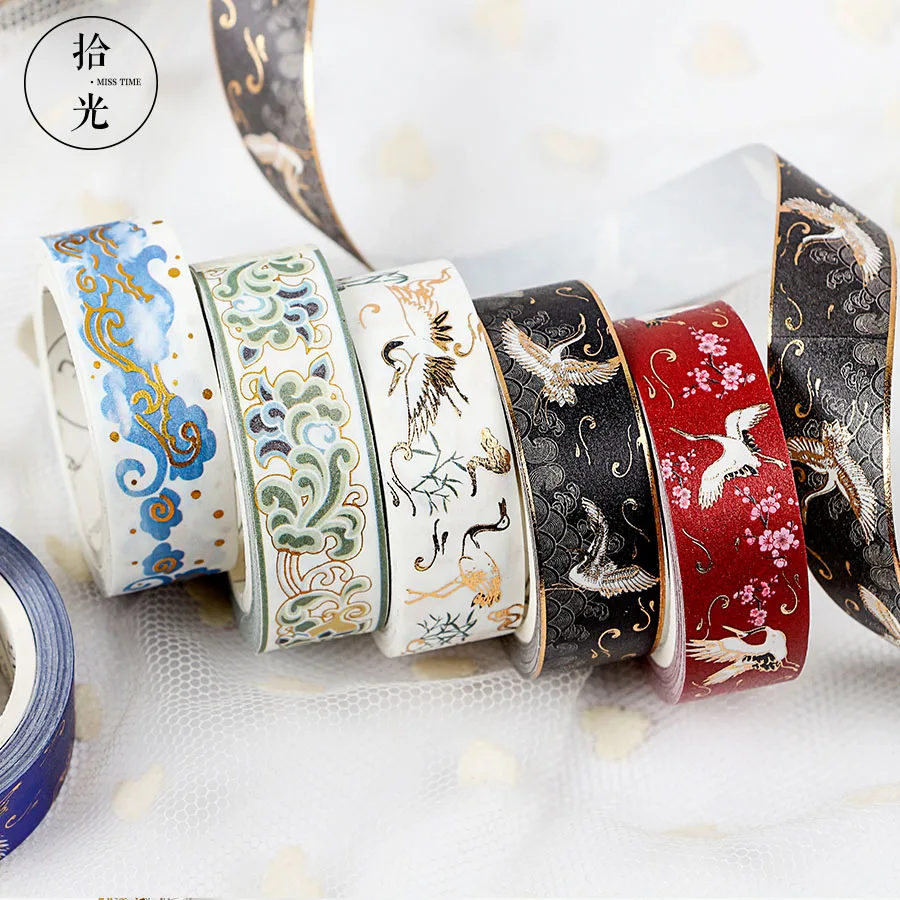 Chinese Retro Divine Gold Pattern Crane Gilding Washi Tape DIY ...