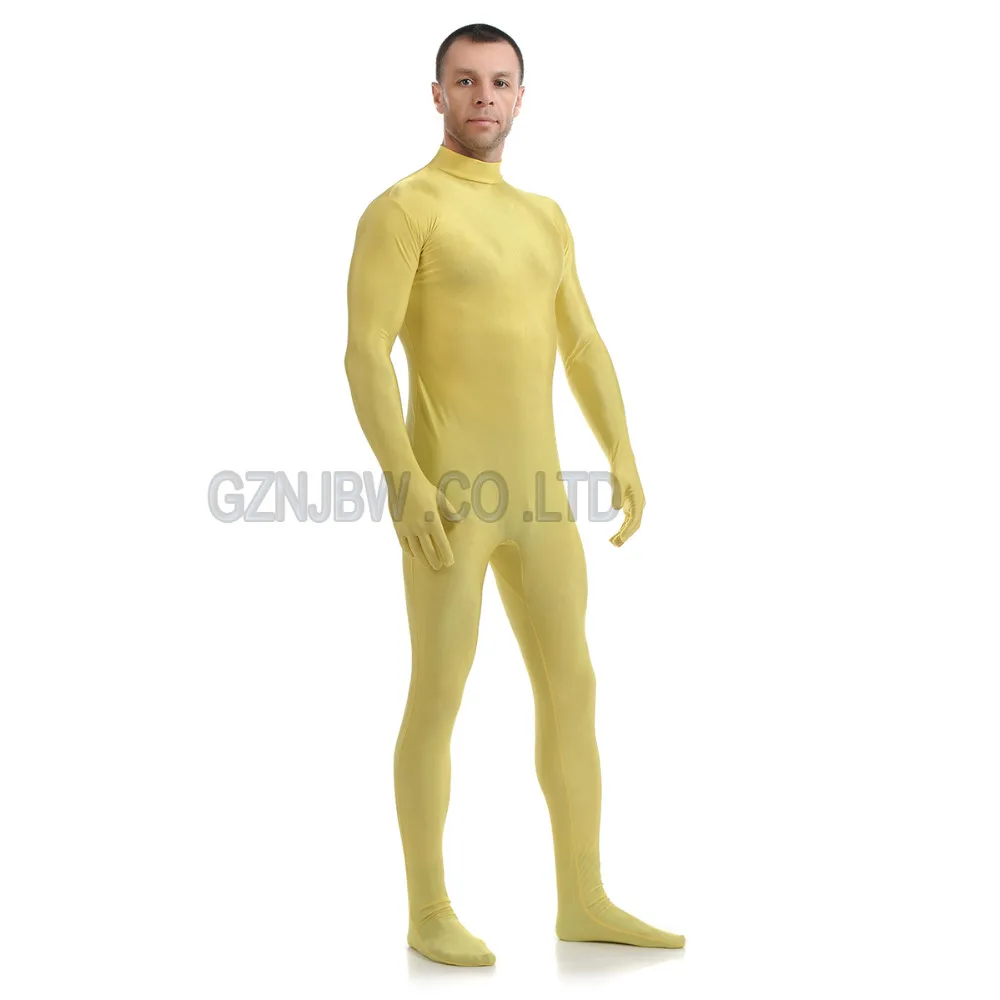 Adult Mens Lycra Spandex Headless Yellow Bright Skin Zentai Cosplay
