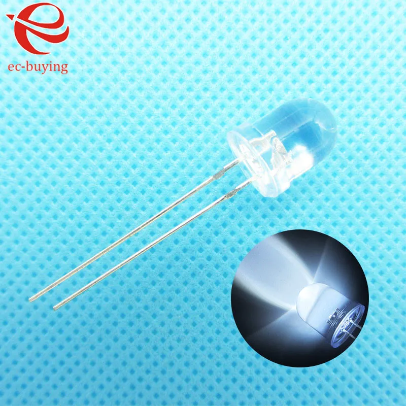 8mm White Led Round Light Emitting Diode Transparent Ultra Bright Lamp ...