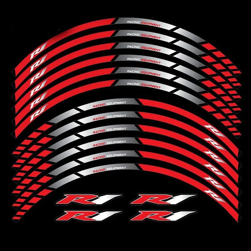 12PCS X17" R1 LOGO Motorcycle 3M Reflective Wheel Edge Outer Rim Stripe ...