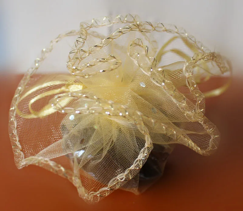 100pcs Diameter 40cm Gold Round Organza Bag Drawstring Jewelry ...