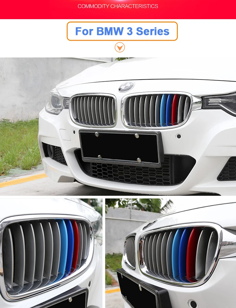 3D Styling For BMW 3 Series Car Front Grille Trim Sport Strips Cover ...