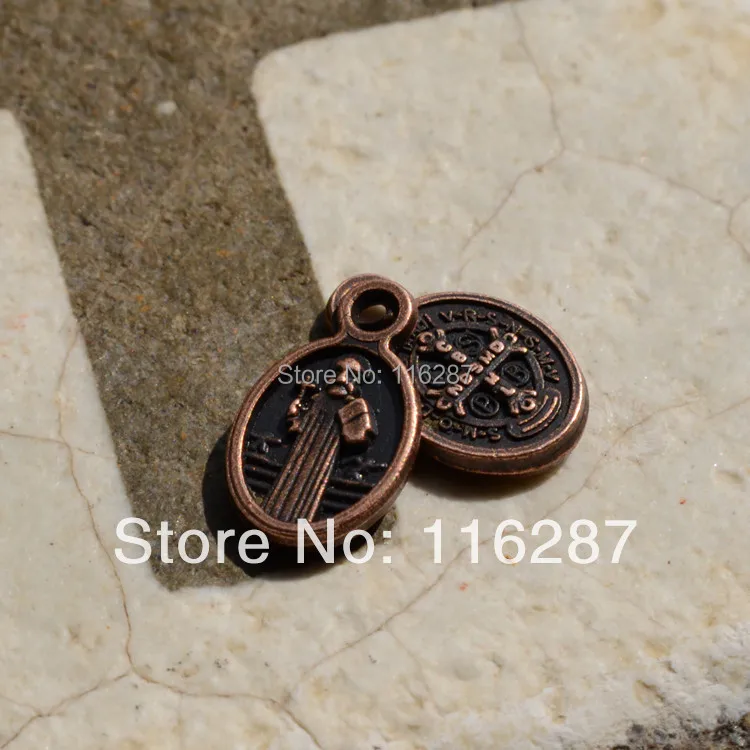 50pcs tiny antique bronze copper plated Catholic Religious gifts Saint St. Benedict Medal charms ...