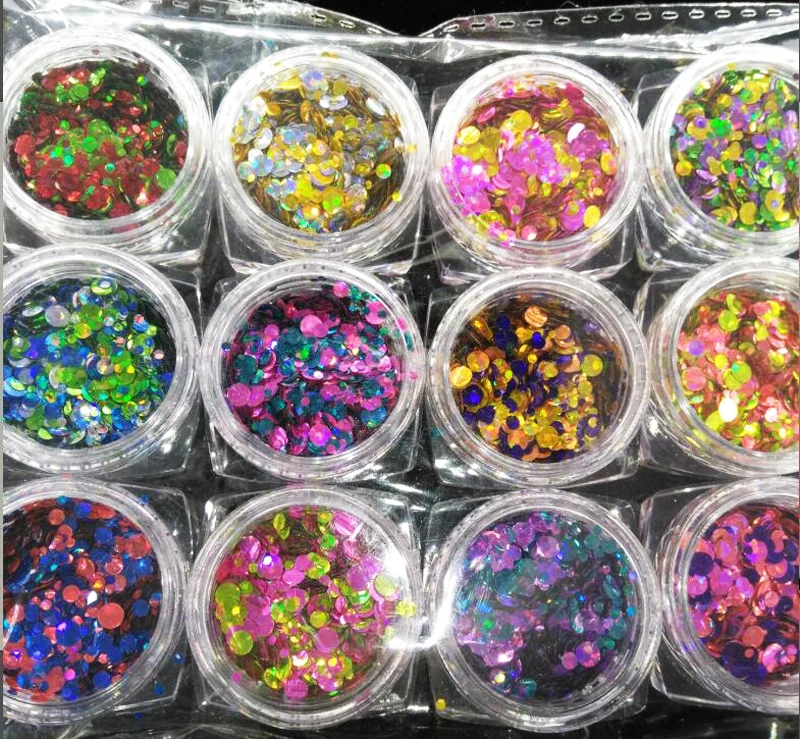 12jars-lot-glitter-powder-glitter-holographic-DOTS-points-sequin-craft ...