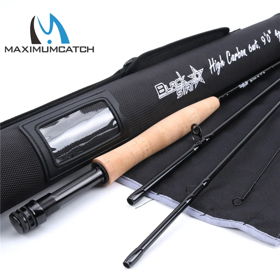 Maximumcatch Top Grade 6WT Fly Rod 9FT Carbon Fiber Fast Action Black ...