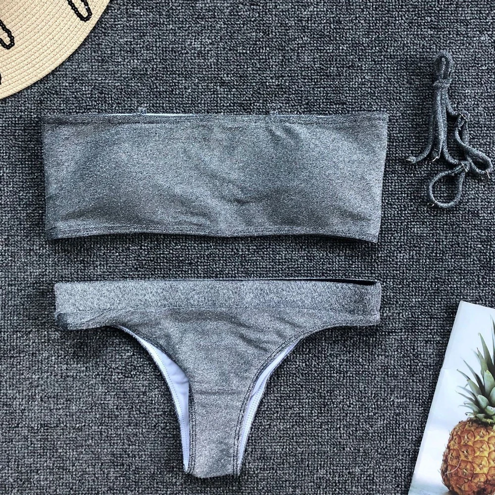 Shiny Gray Bikini 2019 Sexy Swimsuit Female Brazilian Swimwear Women