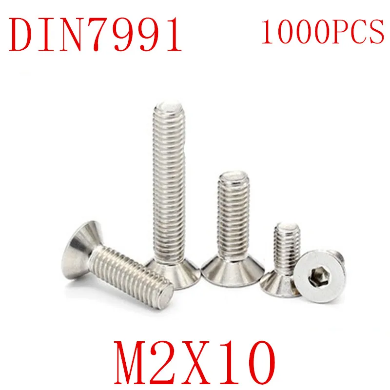 1000PCS/LOT DIN7991 m2x10 M2*10 304 Stainless Steel A2 Flat hex Head ...