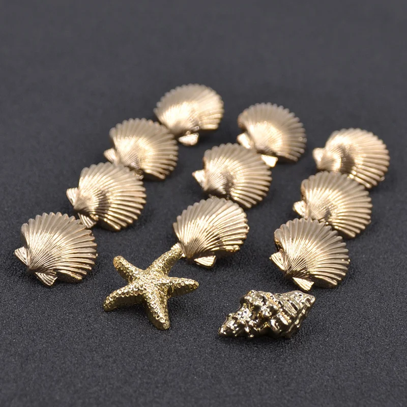 10pcs Flatback Metal Starfish Conch Shell Shape Buttons Embellishment ...