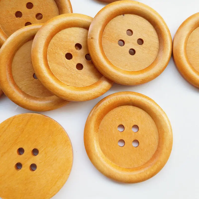 20pcs 2" 50mm 5cm Large Wooden Buttons Natural 4 Holes Round Sewing ...