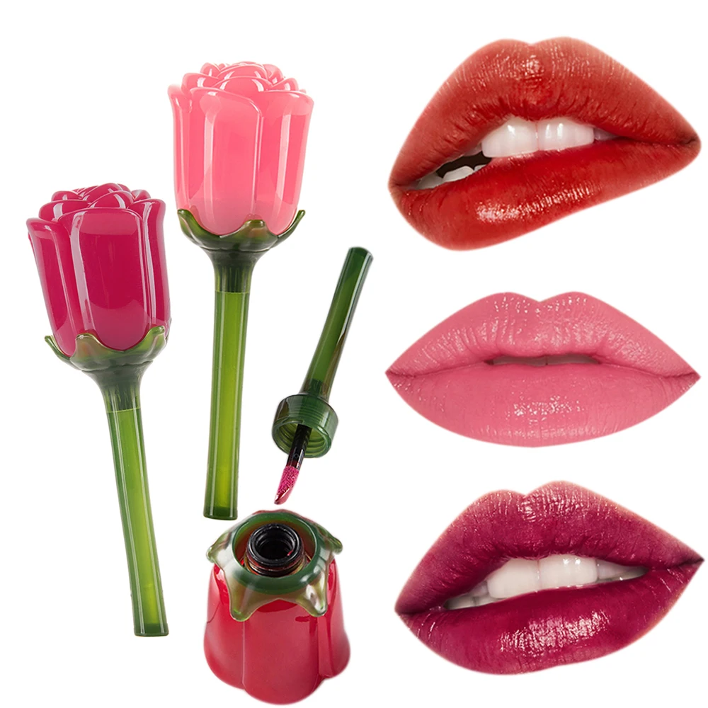 Flower Lip Gloss Nude Shimmer Lipstick Waterproof Long Lasting