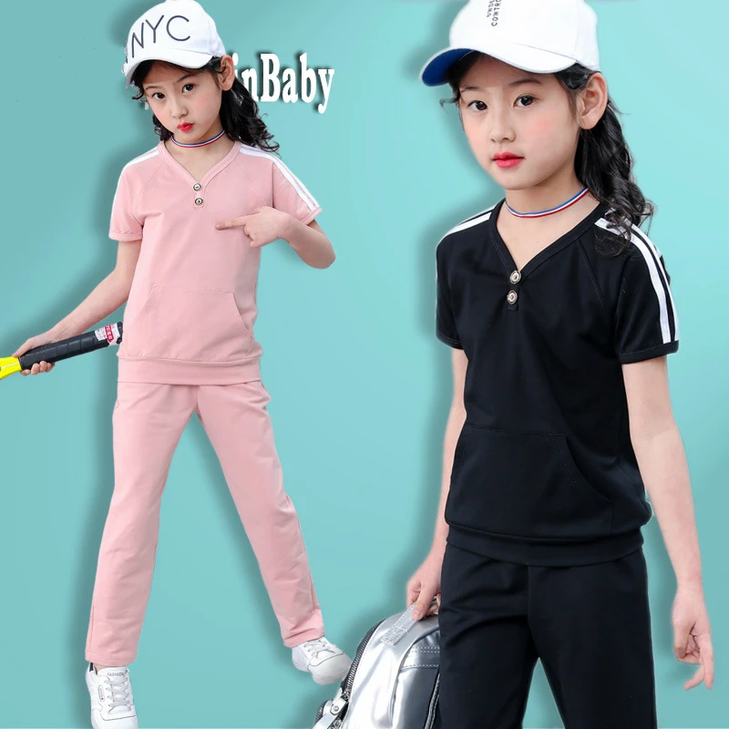 Children's Summer Sport Sets Children Girls Short Sleeve Trousers ...