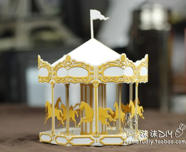 Handmade carousel paper assembled 3D paper model DIY personality send ...