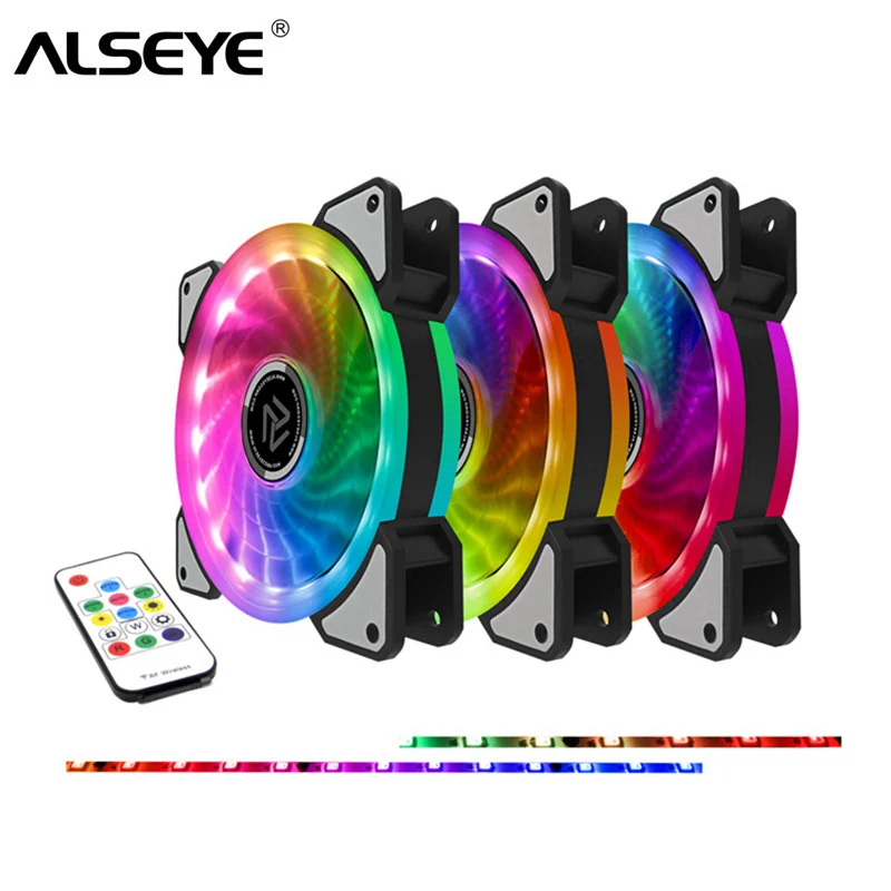 ALSEYE RGB 팬 120mm 쿨러 12v 3pin 컴퓨터 팬 듀얼 LED 링 여러 가지 빛깔의 냉각 팬 원격 제어 수십 ...