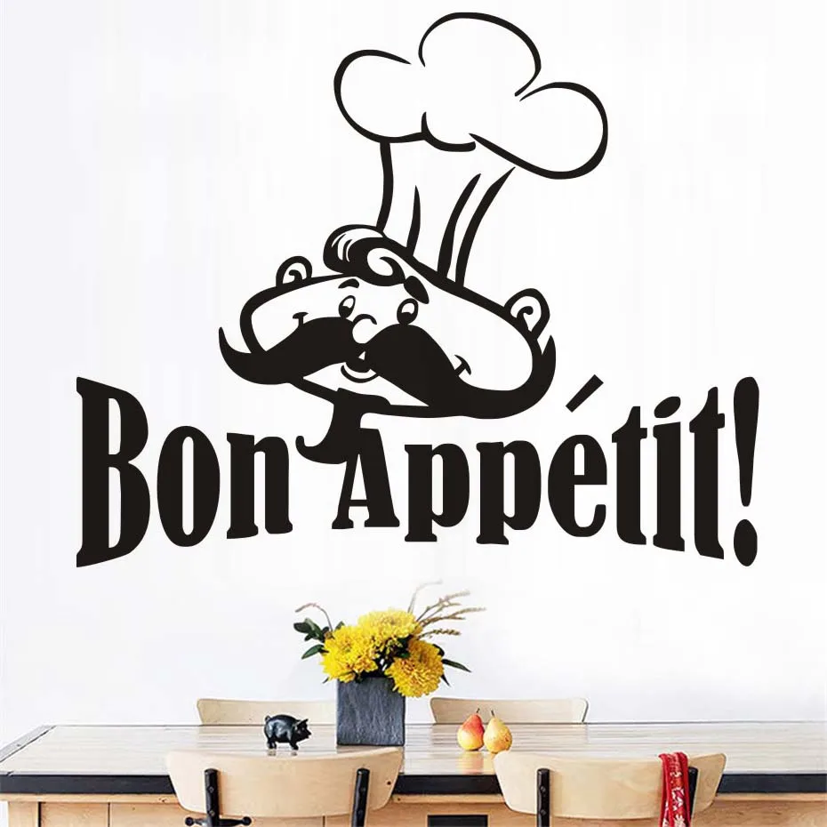 Funny Chef Wall Stickers Removable Wall Decals Kitchen Tile Glass ...