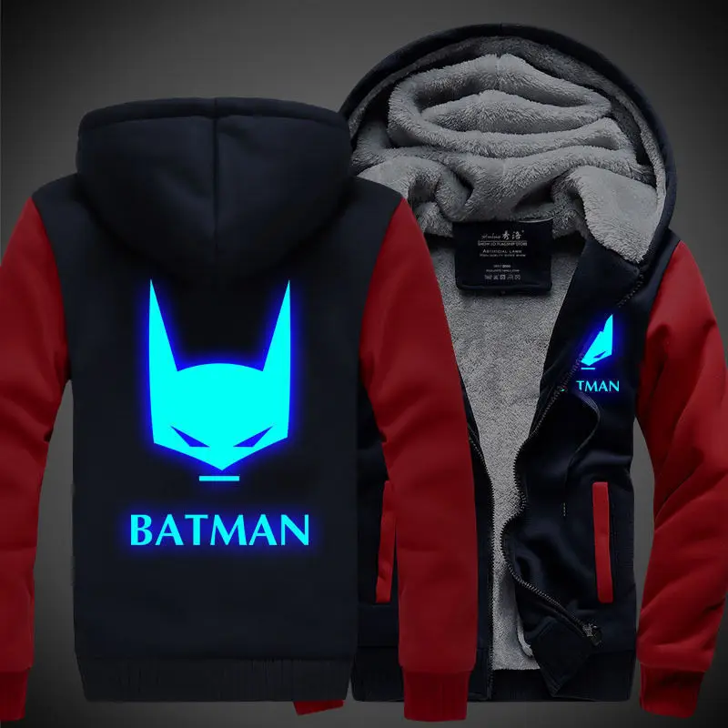 2017 Unisex BATMAN Zipper Luminous Sweatshirts Men Hoodie Winter Fleece ...
