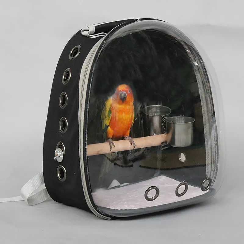 Outdoor-bird-backpack-with-feeder-parrot-carrying-cage-with-wooden-carp ...