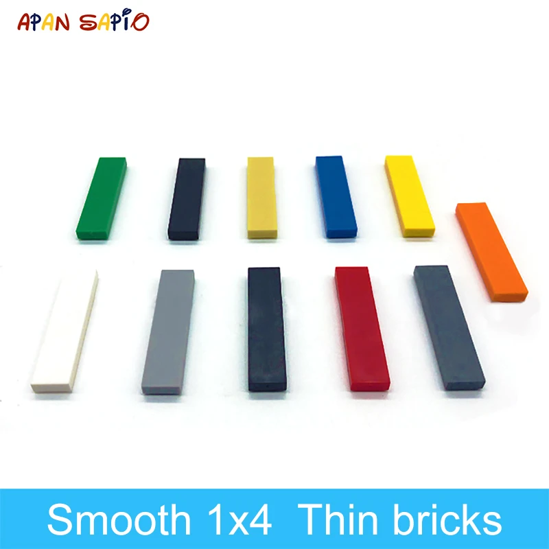 100pcs Diy Building Blocks Thin Figure Bricks Smooth 1x4 Dots ...