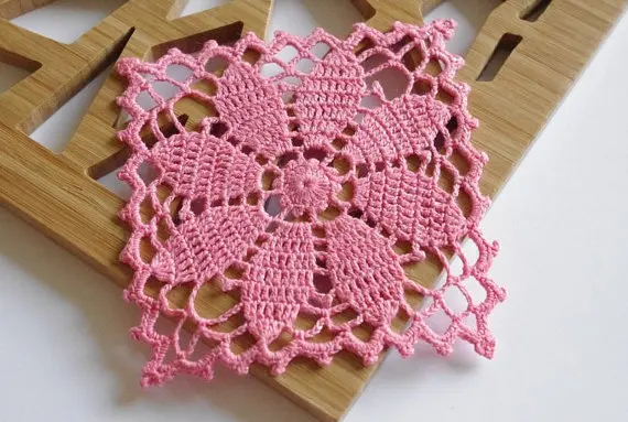 Crochet doily pink small square lace doilies handmade crochet doily ...