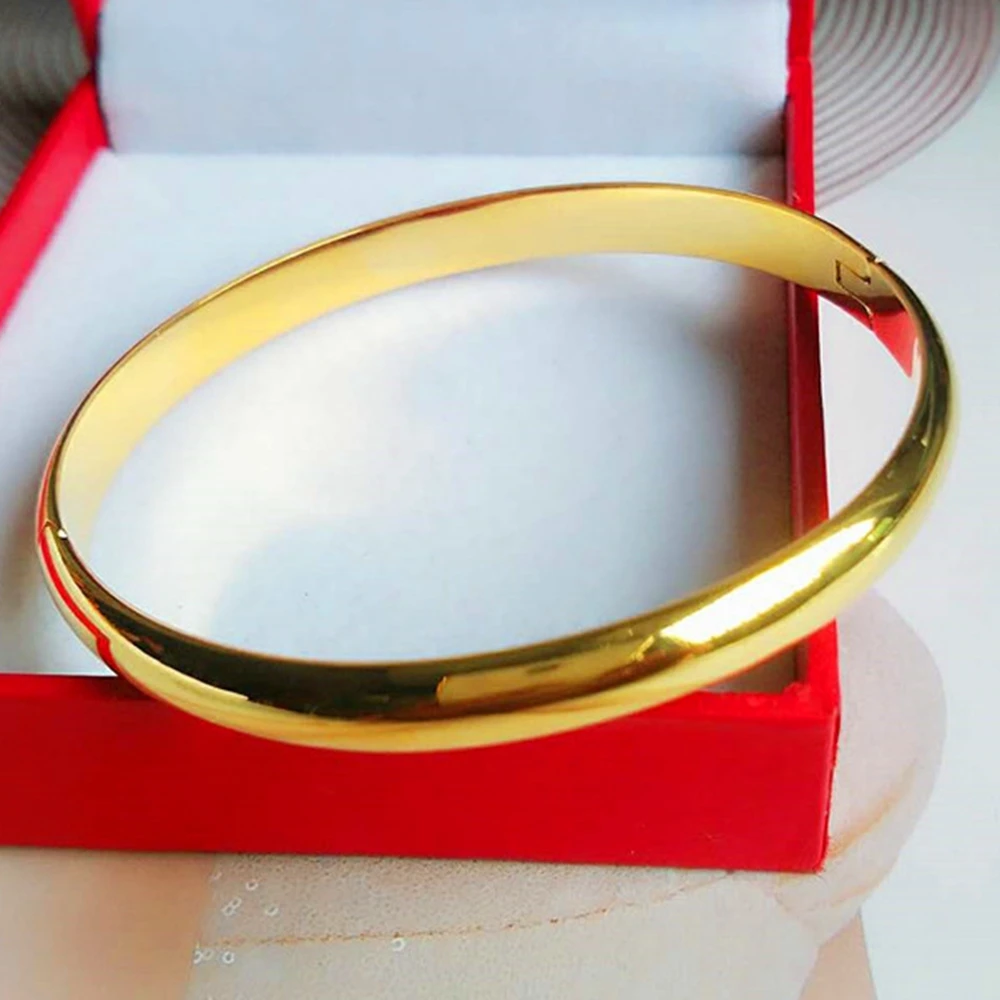 6mm/8mm Thick Simple Style Solid Smooth Bangle Bracelet Yellow Gold ...