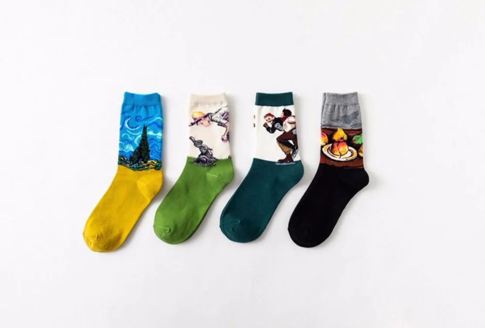 500pairs/lot hot selling fashion retro oil painting sock/painting ...