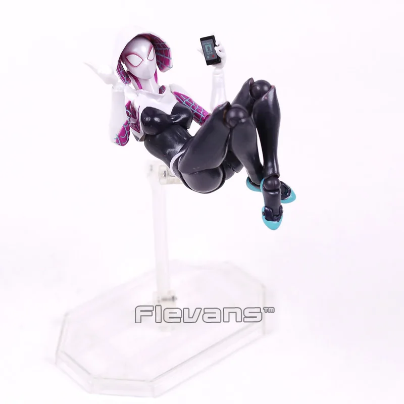 Revoltech Series No004 Spider Gwen Stacy Pvc Action Figure Collectible Model Toy 15cm In Action