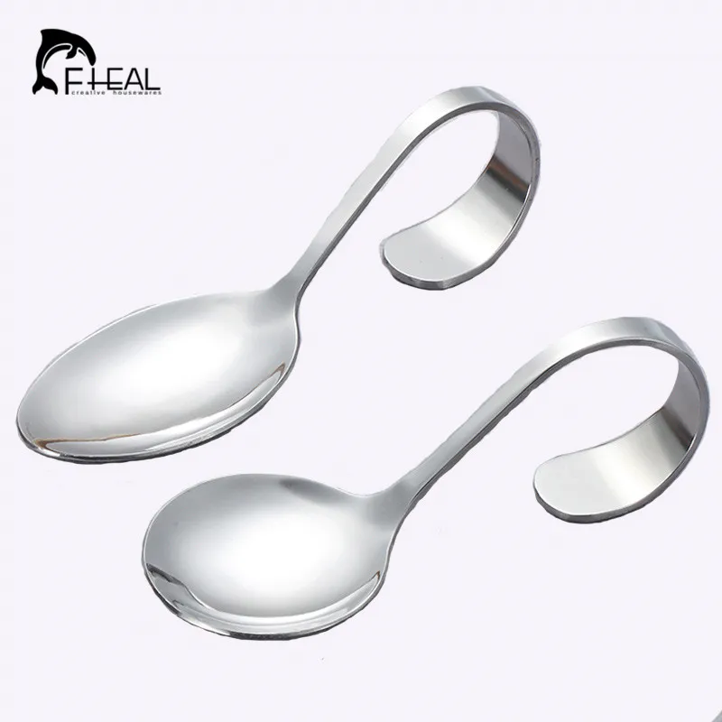 FHEAL 1pc Stainless Steel Soup Spoon Creative Hanging Cup Spoon Bending ...
