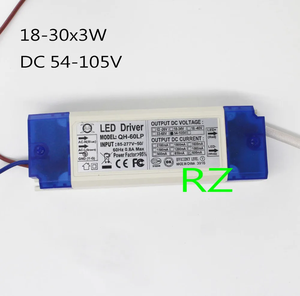 5PCS 40W 50W 60W LED Driver 18 30x3W 600mA DC54 105V High Power LED ...