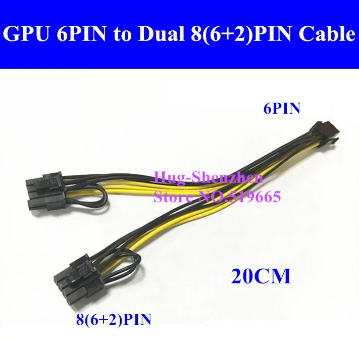 100% NEW GPU PCIE pci e Graphic card 6pin female to dual 8pin(6+2)pin ...