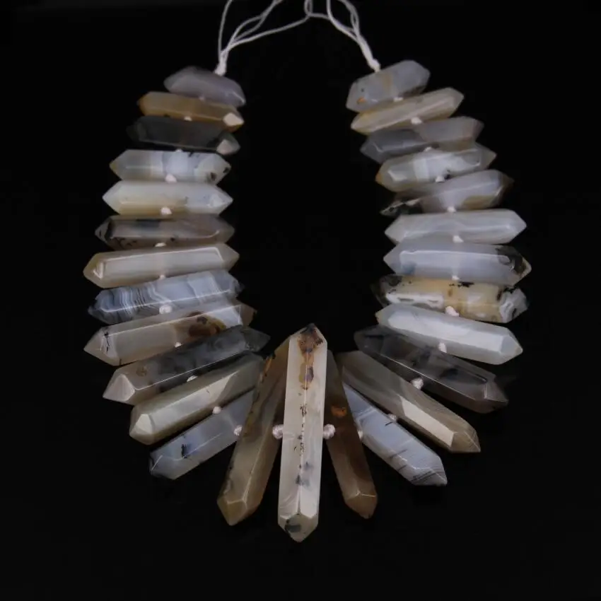 Approx 27pcs strand Natural Stone Faceted Double Point Pendants ...